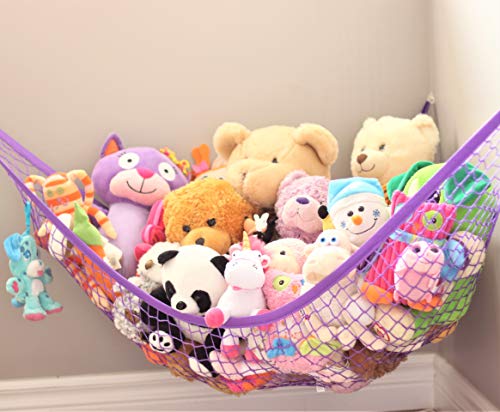 MiniOwls Toy Hammock Organizer for Stuffed Animals Perfect Storage Idea for Teddies and Dolls. Simple but Strong Solution to Display Childrenās Plushies (Purple, Large)