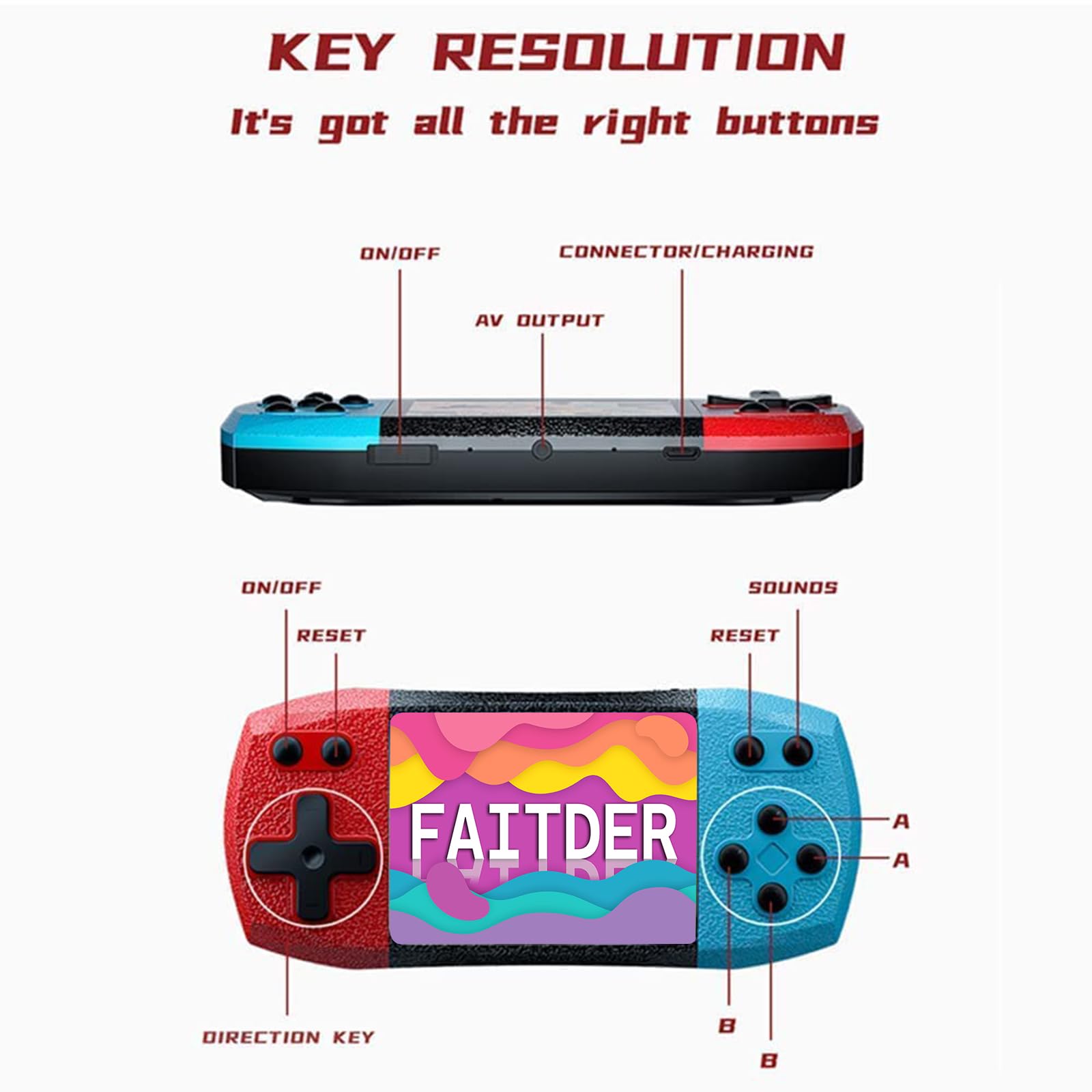 FAITDER - Retro Handheld Game Console Built-in 620 Classic Game 3 Inch Screen Portable Handheld Video Game Console Supports TV Connection and Two Player Games Boys Girls Birthday