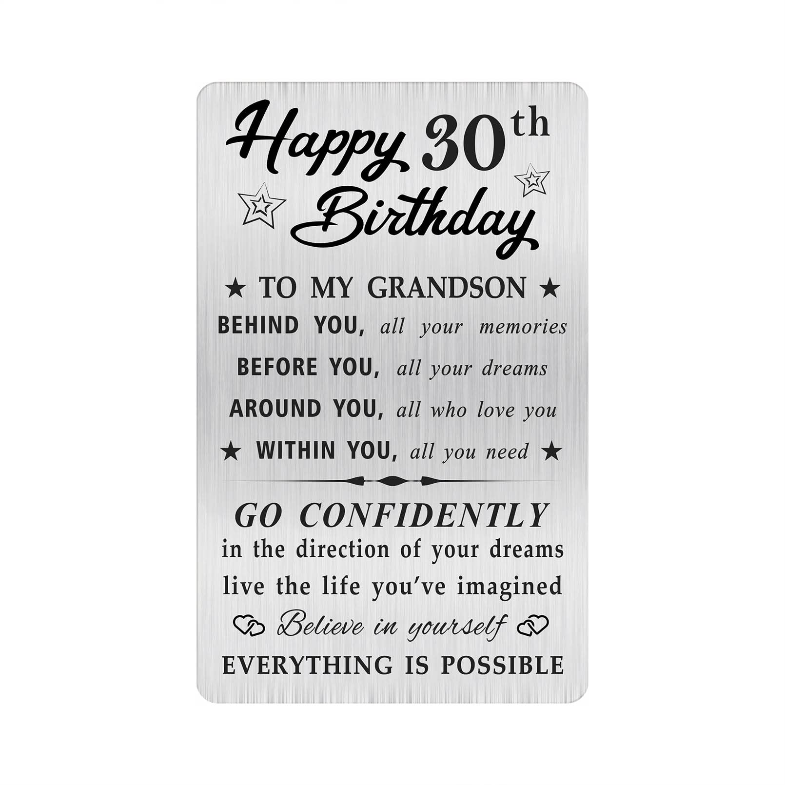 MOQIYXL Grandson 30th Birthday Card, Happy 30 Birthday Grandson Gifts Ideas, Small Engraved Wallet Card