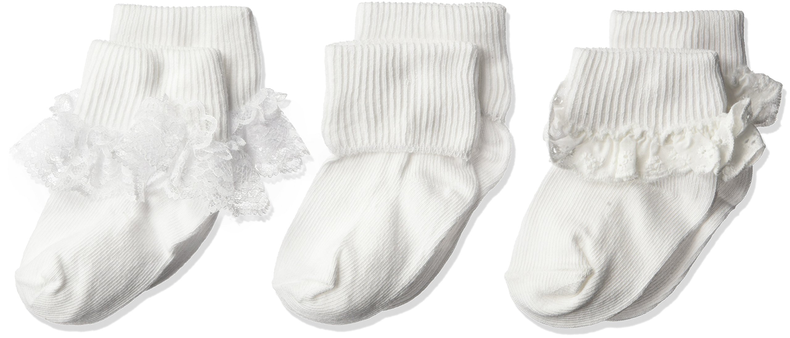 Jefferies Socks baby girls Eyelet Lace/Turn Cuff/Fancy Lace 3 Pack Socks, White, 3-12 Months US
