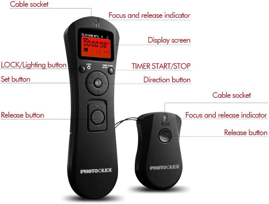 PHOTOOLEX Intervalometer Digital Camera Remote Shutter Release Controller LCD Timer Control 2.4G Wireless for Canon EOS Rebel T6 T7 80D 70D 60D 60Da 77D T7i T6i T6s SL2 SL1 T5 T3 T5i T4i T3i T2i