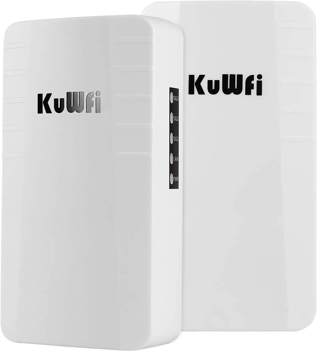 KuWFi Wireless WiFi Bridge Outdoor CPE Kit Point to Point 2.4G 300Mbps Waterproof Long Range WiFi Extender with Ethernet Port