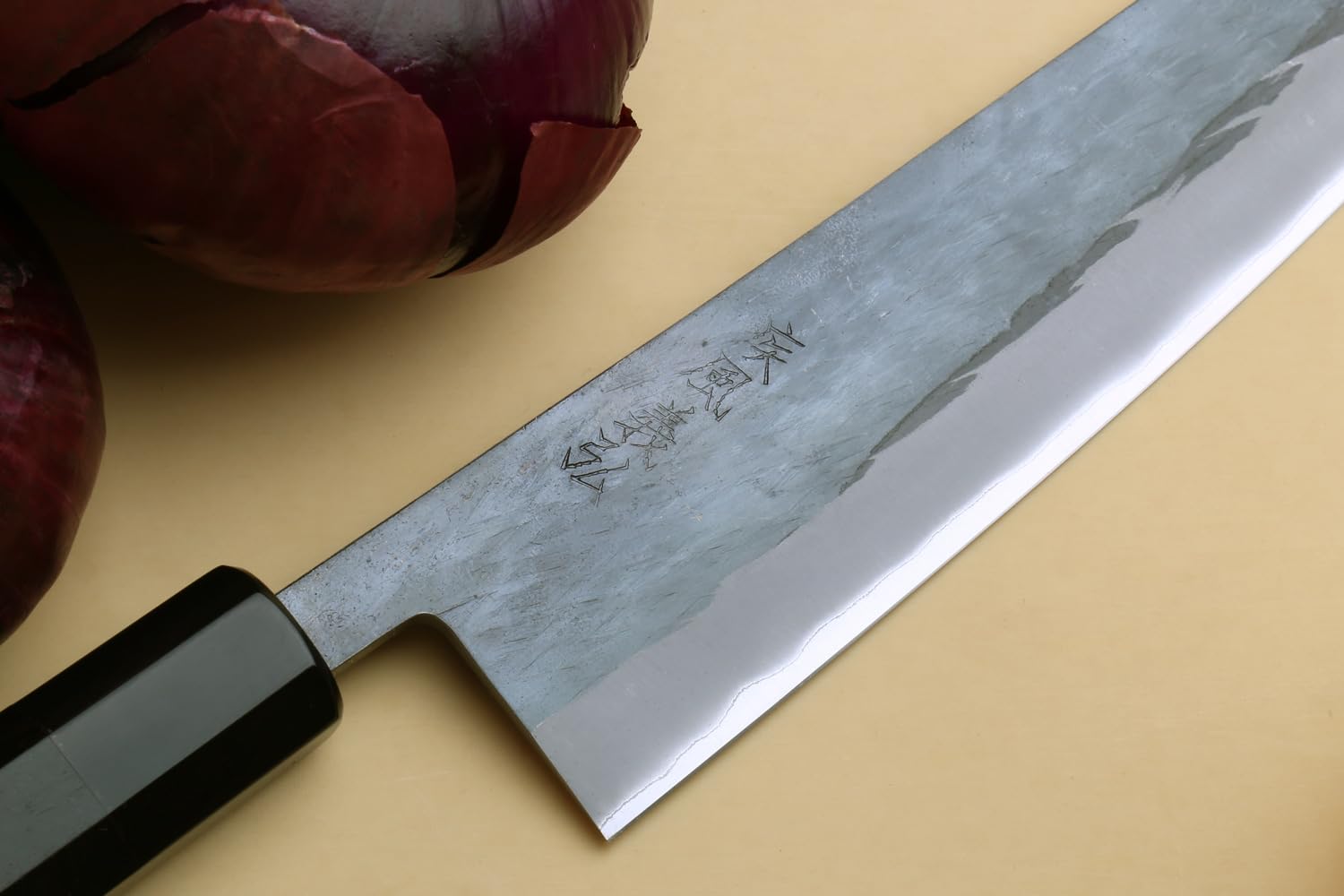 Yoshihiro Kurouchi Black-Forged Blue Steel Stainless Clad Gyuto Chefs Knife Ebony Handle (9.5'' (240mm) & No Saya)