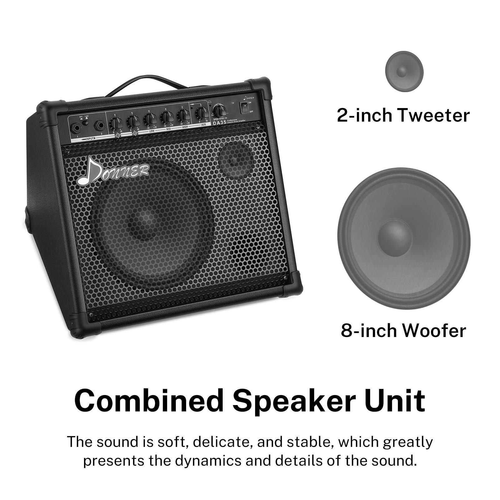 Donner DED-400 Electric Drum Set with Electric Drum AMP 35-Watt Electronic Drum Amplifier DDA-35 Keyboard Speaker with Aux in and Wireless audio connection, Drum/Keyboard/MIC 3 in 1 Amplifier with 3-