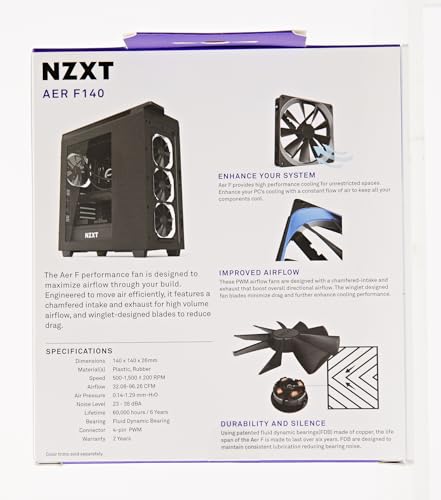 NZXT AER F - RF-AF140-B1-140mm - Winglet Designed Fan Blades - Fluid Dynamic Bearings - PWM Airflow Fans - Gaming Computer Fan