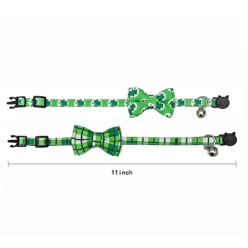 Bnibol 2-Pack Breakaway Cat Collars with Removable Double-Layer Bow Tie and Bell,for boy and Girl cat Safety Collars for Cats Suitable for Festivals and Daily. (St. Patrick's Day1)