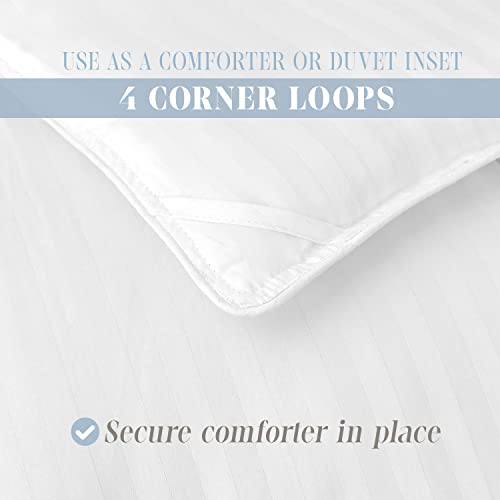 Elegant Comfort Premium Hotel Quality 1200 Thread Count 100% Egyptian Cotton, 3-Piece Stripe Down Alternative Cotton Comforter Set - Box Stitched - Duvet Insert with 4 Corner Tabs, Twin XL, White