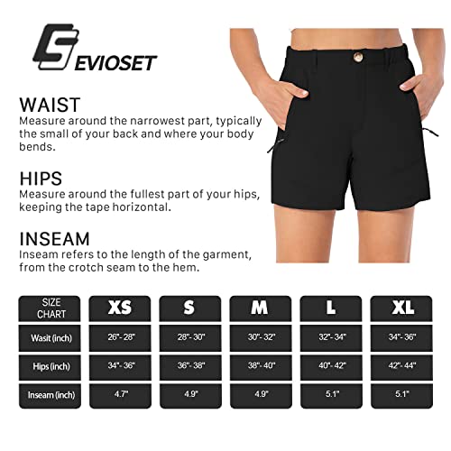 Evioset Womens 5 Inch Hiking Shorts Quick Dry Water Resistant Stretch Athletic Golf Shorts with Zipper Pockets Black S
