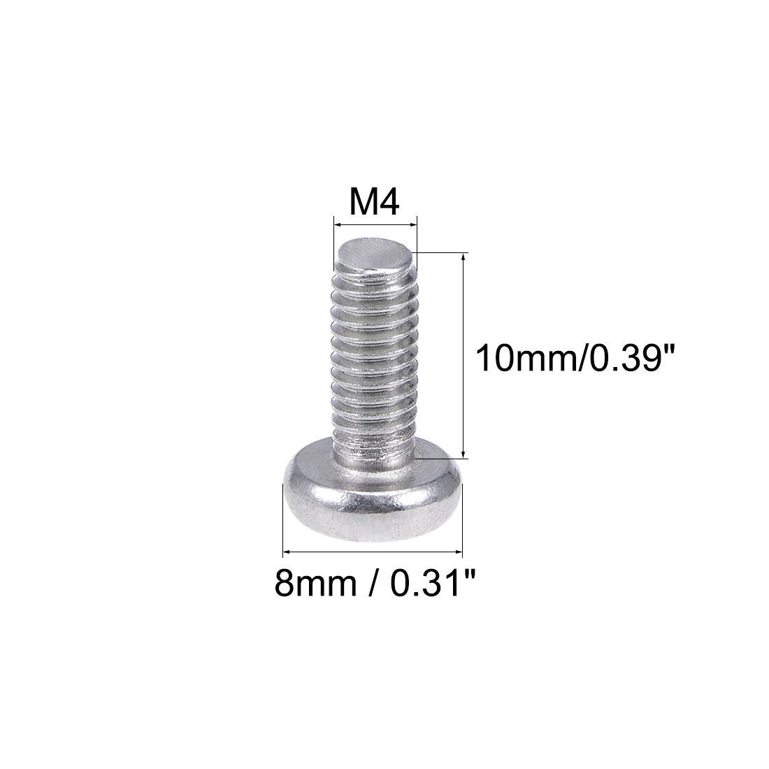 uxcell M4x10mm Machine Screws Pan Phillips Cross Head Screw 304 Stainless Steel Fasteners Bolts 20Pcs