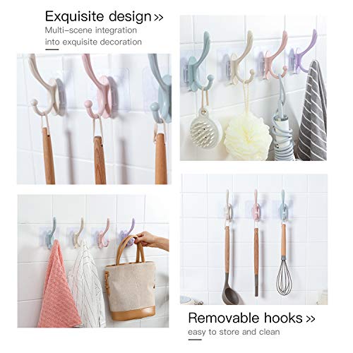 Coat Hook 8 Pack Split Design Heavy Duty Transparent Reusable Seamless Wall Mounted Double Removable Hooks for Coat,Scarf,Bag,Towel,Key,Cap,Cup,Hat(Beige)
