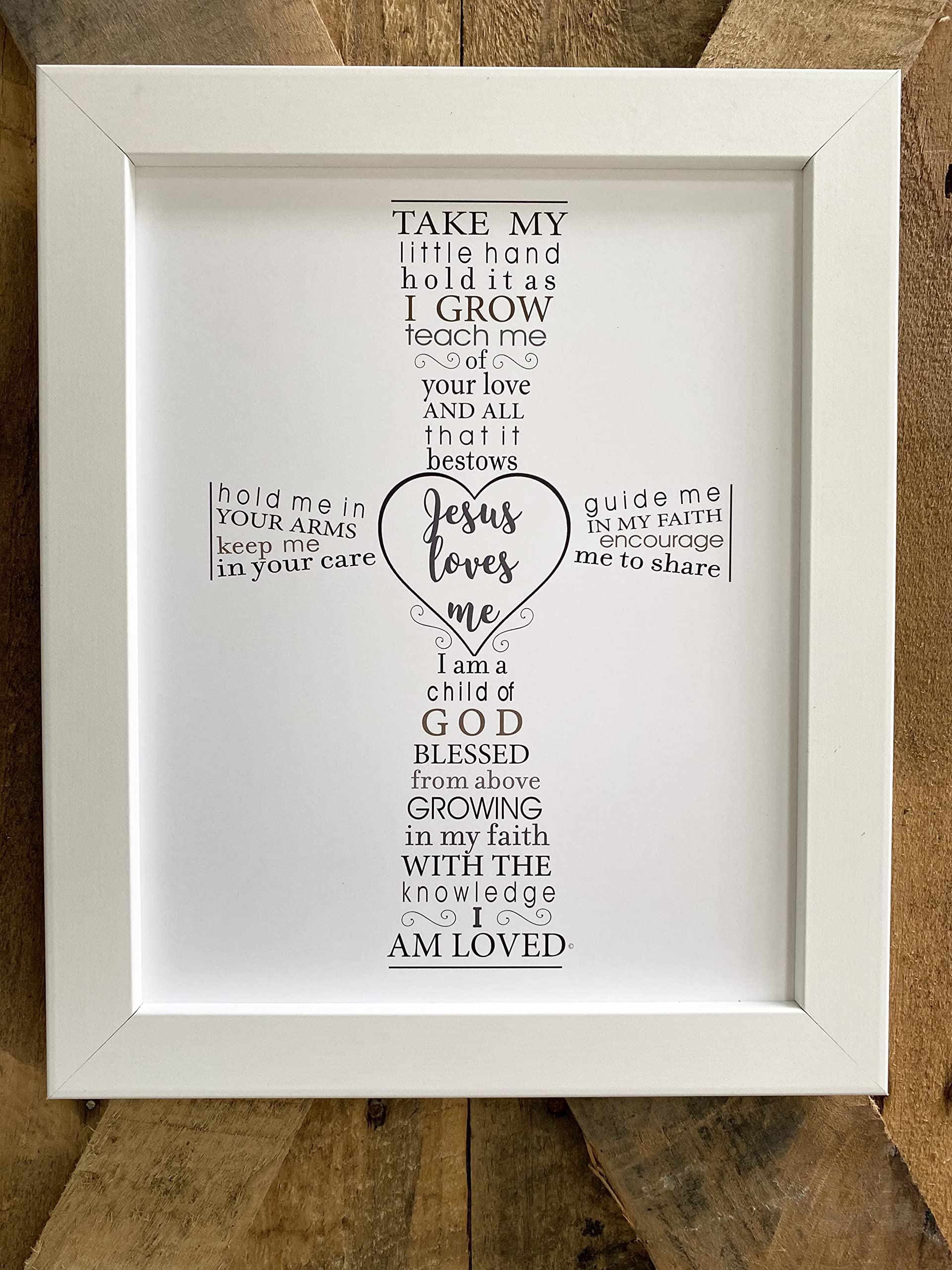 Jesus Loves Me Frame for Baby's Baptism, Dedication or Christening - Made in USA Frame - Gift for Granddaughter/Grandson/Godson/Goddaughter on Christening, Baptism, Dedication (White - Regular)