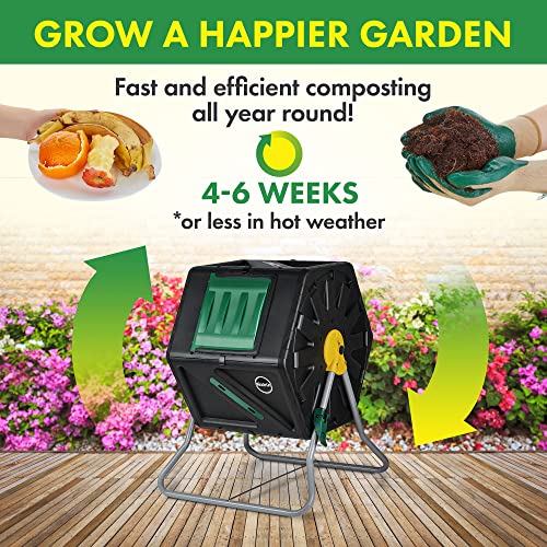 Miracle-Gro Small Composter - Compact Single Chamber Outdoor Garden Compost Bin Heavy Duty β UV Protected Turning Barrel Tumbling Composter (27.7 gallons)