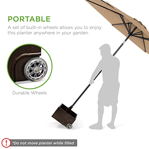 Best Choice Products 150lb Capacity Portable Steel Umbrella Base Stand for Outdoor, Patio, Garden, Market w/Fillable Planter, Drainage, 2 Adjustment Knobs, Handle, Wheels