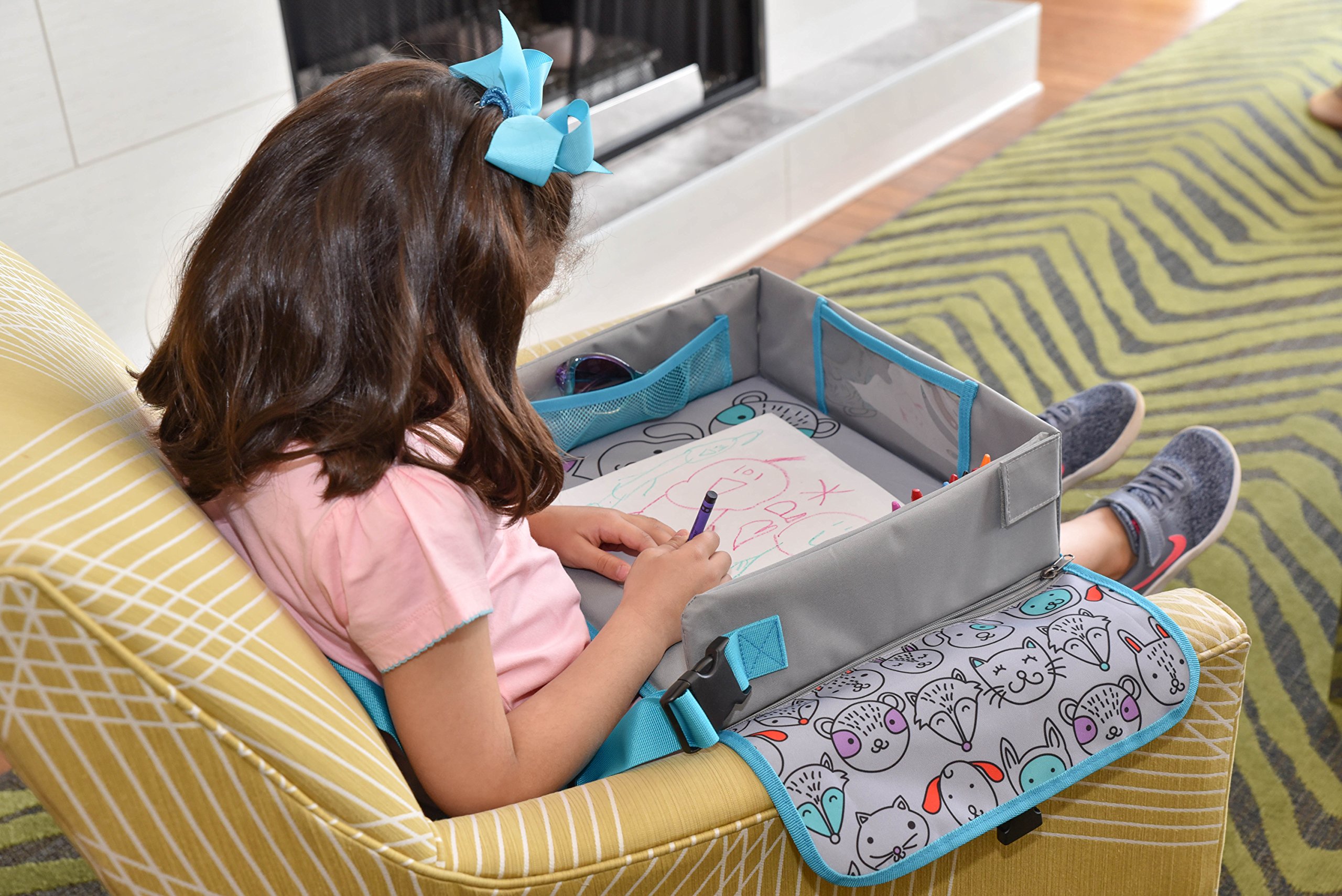 Kids Travel Tray by LillyCrafted-Premium Quality Toddler Car Seat Tray & Lap Table-with Touchscreen Phone & Tablet Holders-Toddler Activity Play & Snack Stroller Organizer-Perfect Travel Accessories