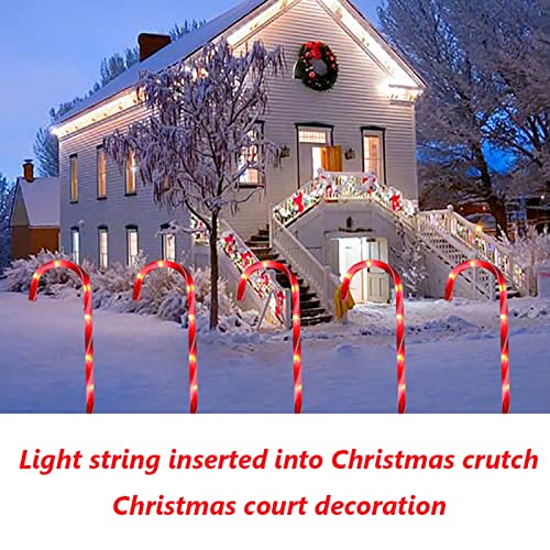 Christmas Candy Cane Lights,Solar Power Light, String Christmas Candy Cane Lights, Outdoor Warm LED Home Garden Ground Plug Crutch New Year Christmas Decor,5pcs