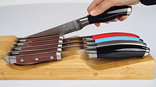 Zulay Kitchen Bamboo Knife Drawer Organizer Insert - Edge-Protecting Knife Organizer Block Holds Up To 11 Knives - Smooth Finish Drawer Knife Organizer Tray Fits In Most Drawers For Kitchen