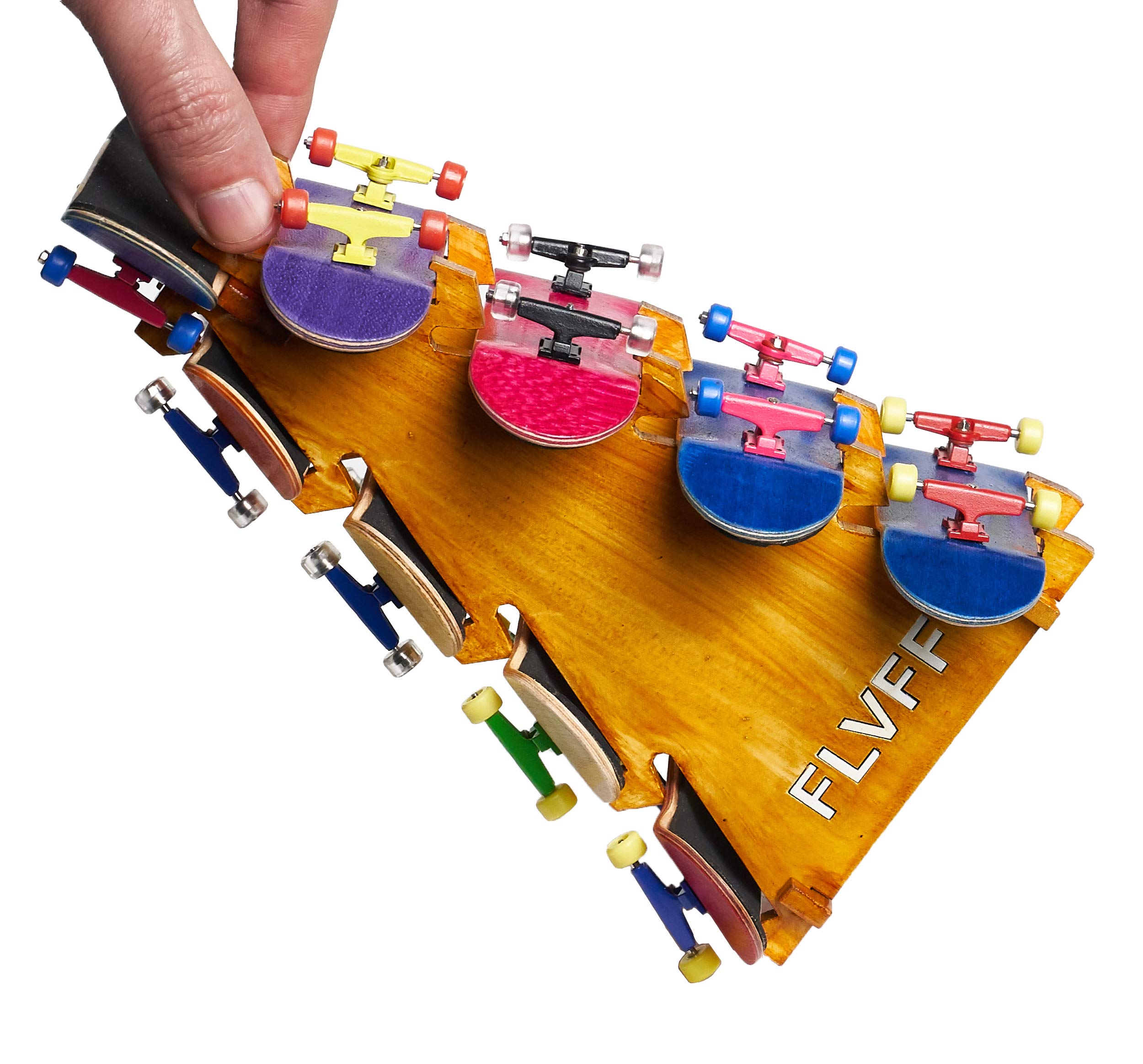 FLVFF Fingerboard Display Rack Storage Organizer Exhibit Finger Skate Rail ramps and Parks (RA2) (Brushed Light Brown)