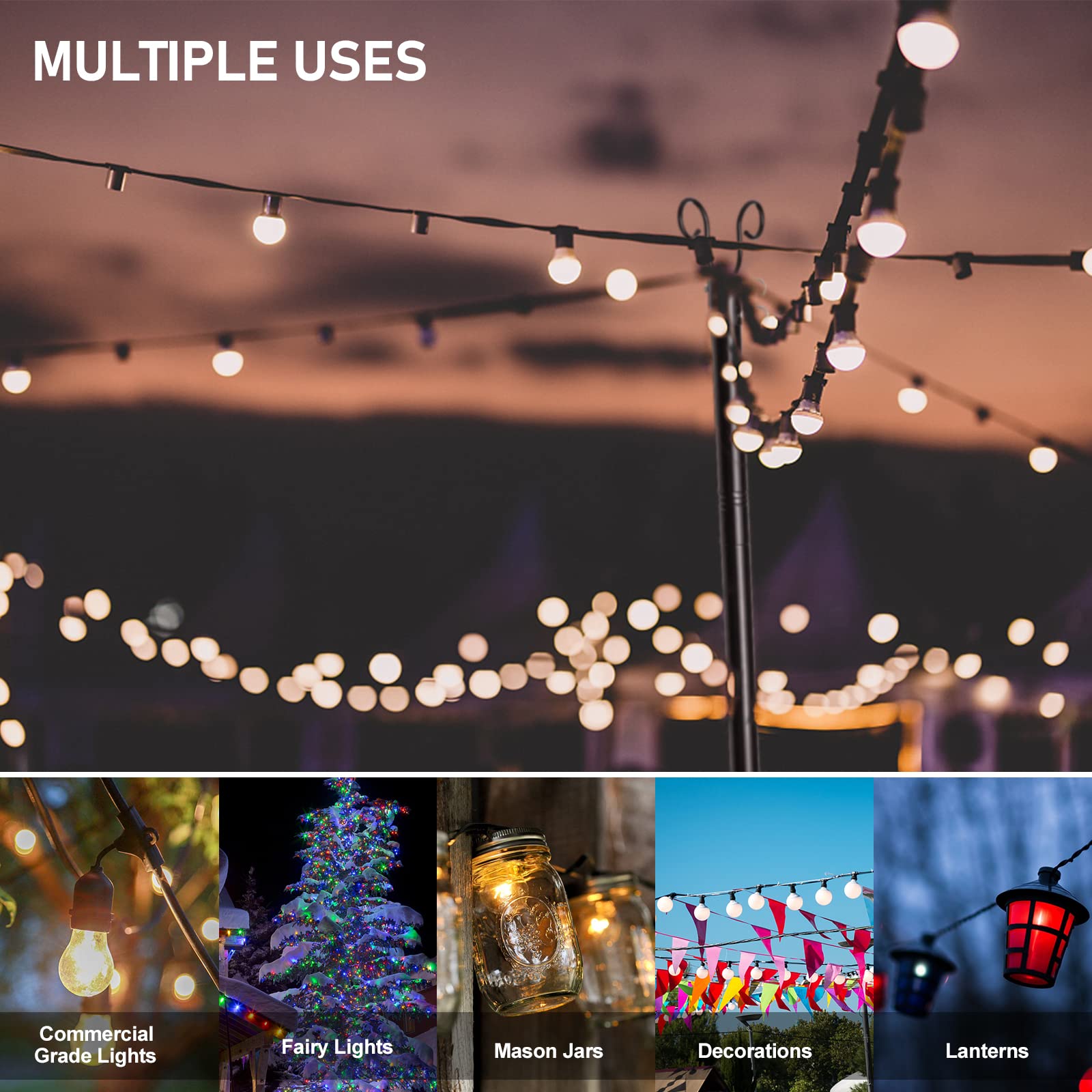 FLY HAWK Outdoor String Lights, String Light Terrace Garden Terrace Residential Cafe Wedding Decoration with Rust Bracket LED or Suspended Light Solar Bulb Upgrade