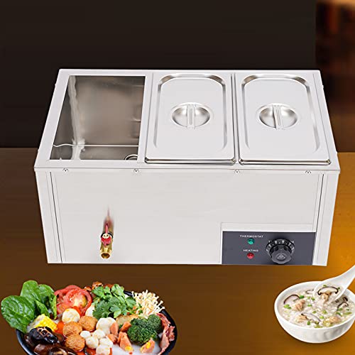 Electric Commercial Food Warmer,3-Pan Catering Food Warmer Steam Table Stainless Steel Bain Marie Buffet Countertop with Temperature Control & Lid for Parties, Catering