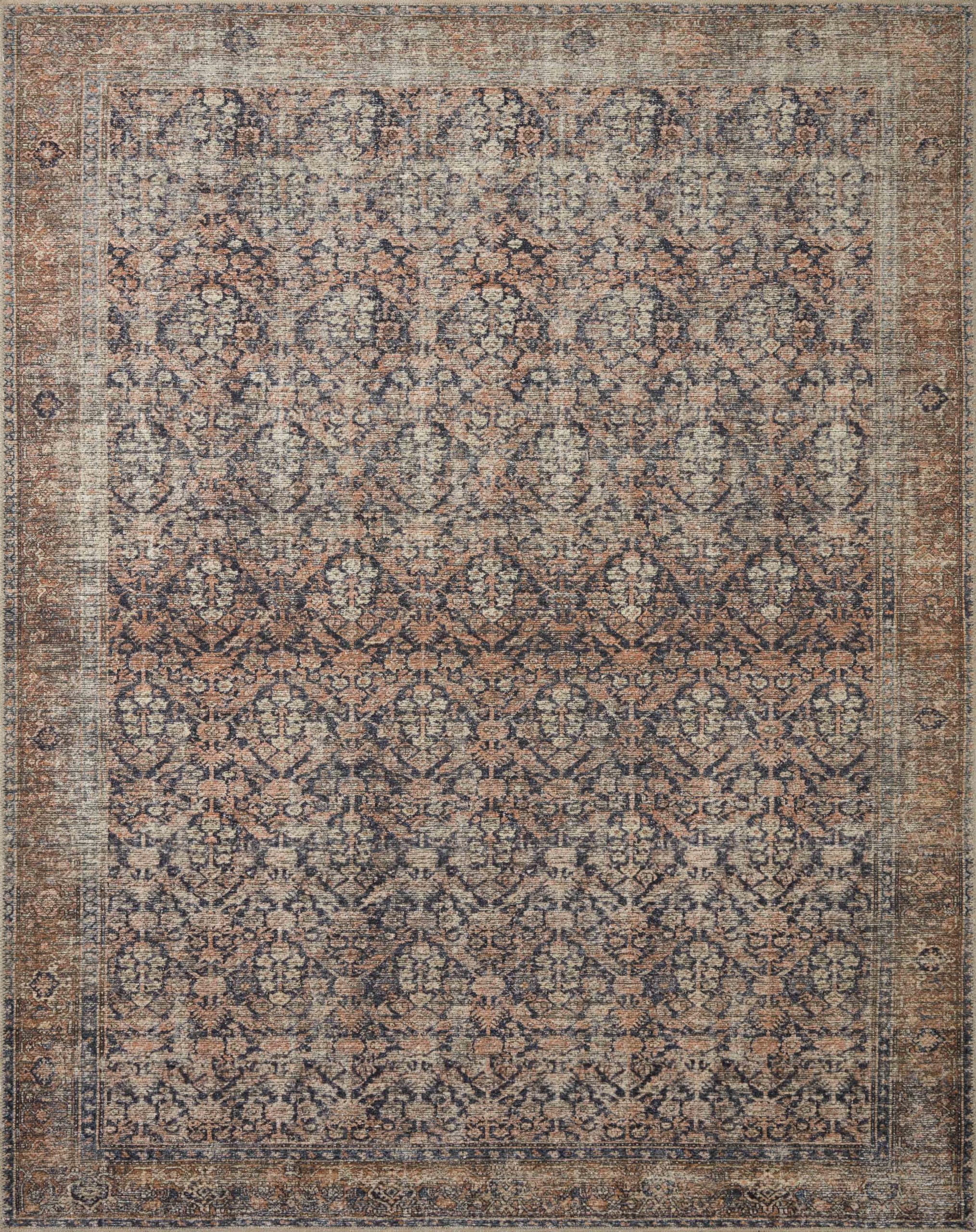 Loloi Amber Lewis Billie Collection, Ink & Salmon 2'-3" x 3'-9" Area Rug – Antique & Distressed Accent Rugs for Living Room, Bedroom, Entryway & Hallway, No Shed High Traffic Area Home Decor Rug