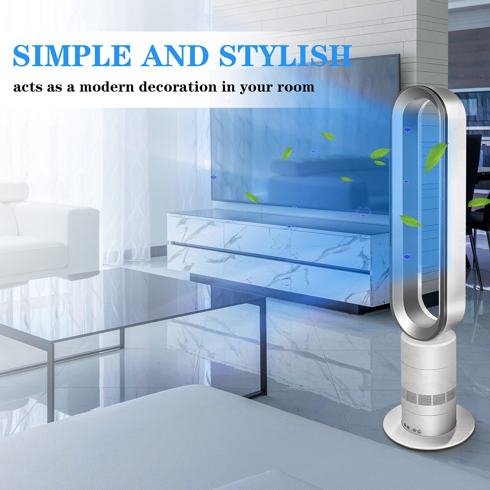 HealSmart Sufficient Size Bladeless Fan, Standing Fan, Tower Fan, 10 Speeds Settings, 10-Hour Timing Closure Bladeless Fan, Stylish And Modern Fan, Low Noise