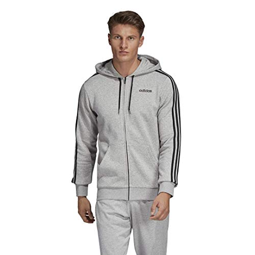 adidas mens Essentials 3-Stripes Regular Fit Training Fleece Track Top Sweatshirt, Medium Grey Heather/Black, Medium