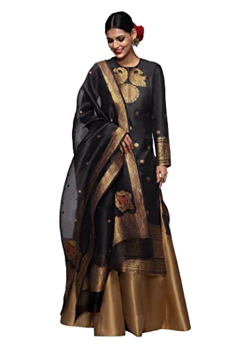 Elina fashion Indian Kurti for Womens With Palazzo & Dupatta | Ethnic Art Silk Readymade Kurtis Stitched Kurta For Women Black