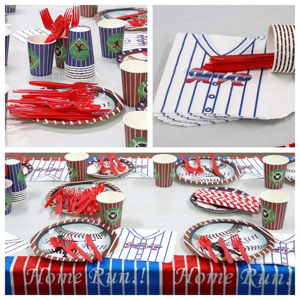Baseball Party Supplies Sports Tableware Party Pack for Baseball Themed Birthday Party Including Plates, Cups, Napkins, Spoons, Knives, Forks, Tablecloth, Banner Serves 20