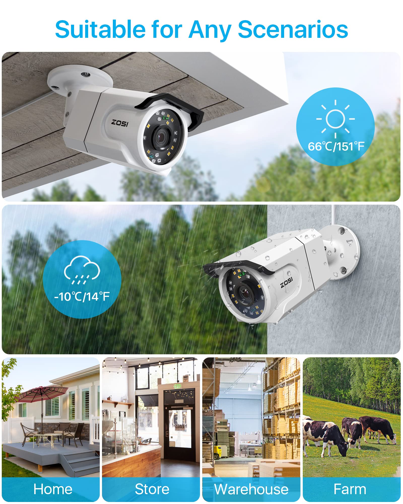 ZOSI 4K Ultra HD Security Cameras System, 8 Channel H.265+ 4K Video NVR, 8 x 4K (8MP) Ip66 Bullet Weatherproof Surveillance Cameras, Motion Alert , 100ft Night Vision, with 2TB Hard Drive