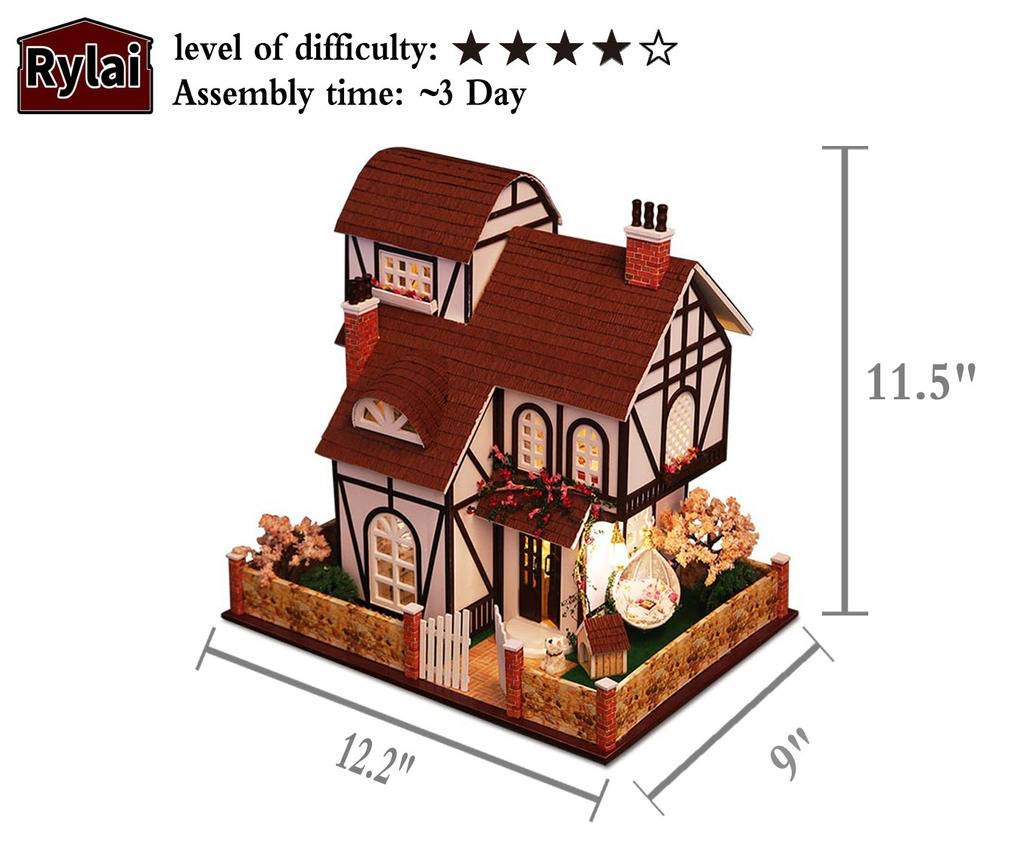 DIY Miniature Dollhouse Kit with Music Box Rylai 3D Puzzle Challenge for Adult Kids (Flower Town)