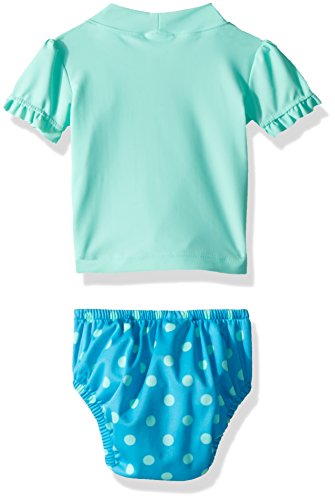 Kiko & Max Girls' Rashguard and Diaper Cover Swim Set, Mint Fish, L