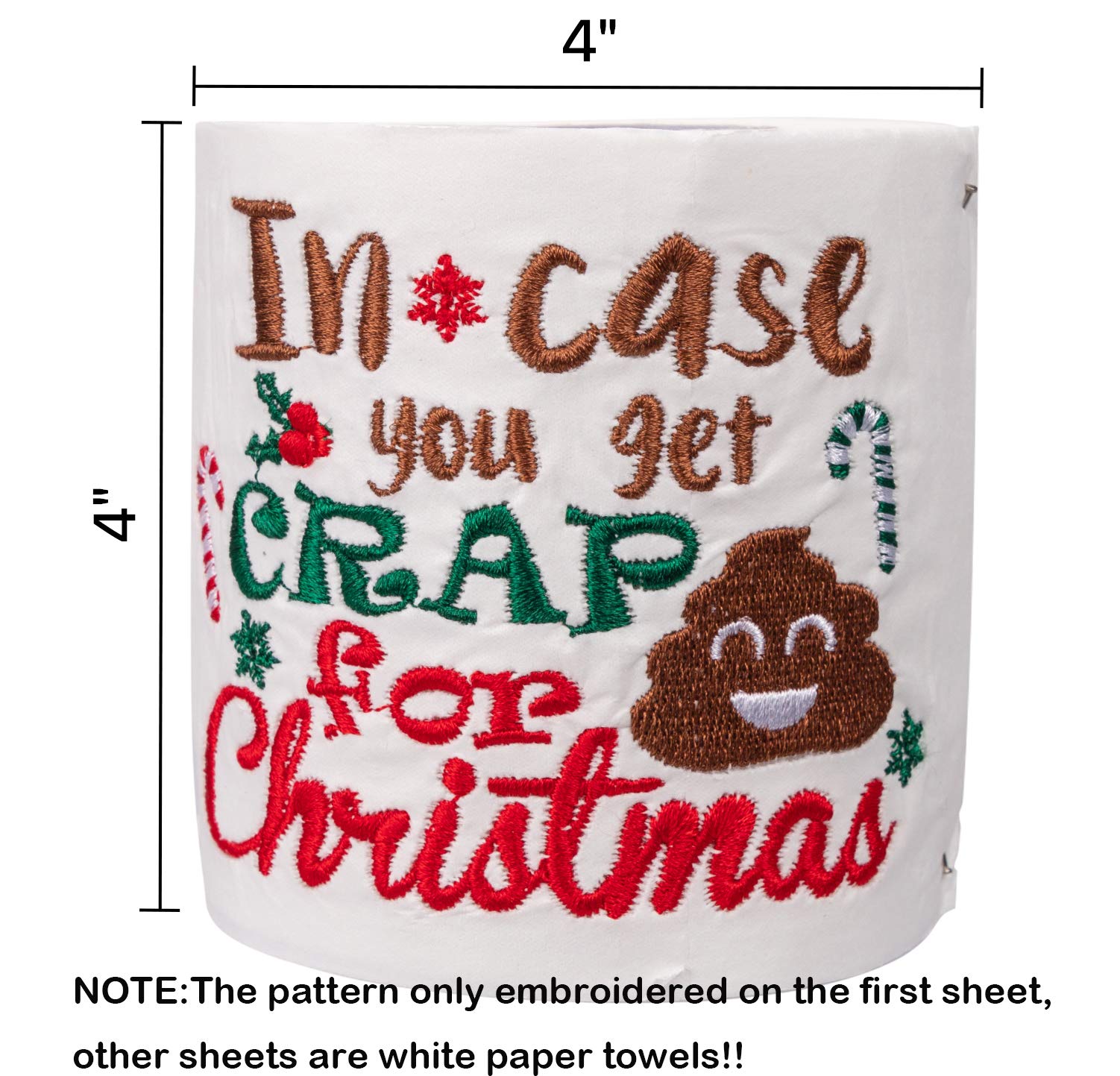 Christmas Embroidered Toilet Paper Decorations - Xmas Party/White Elephant/Gag Gift/Bathroom Decor
