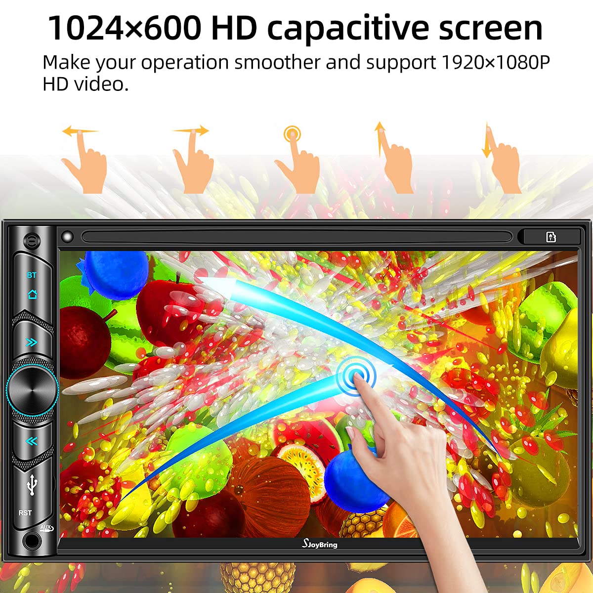 Double DIN CarPlay Multimedia Player, 7" HD Capacitive Touchscreen, Car Stereo with Backup Camera, Bluetooth, 16-Band EQ, Steering Wheel Controls, Mirror-Link, USB/SD Port, AM/FM Car Radio Receiver