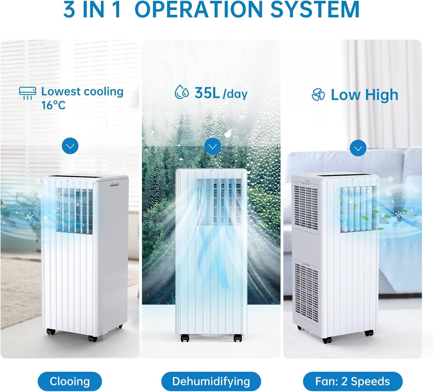 Acekool 8000BTU Portable Air Conditioner, Portable AC Unit with Remote Control, Energy-Efficient Cooling for 350 Sq.ft Spaces, 3-In-1 Cool, Fan, Dehumidify Modes, Portable AC for bedroom room indoor