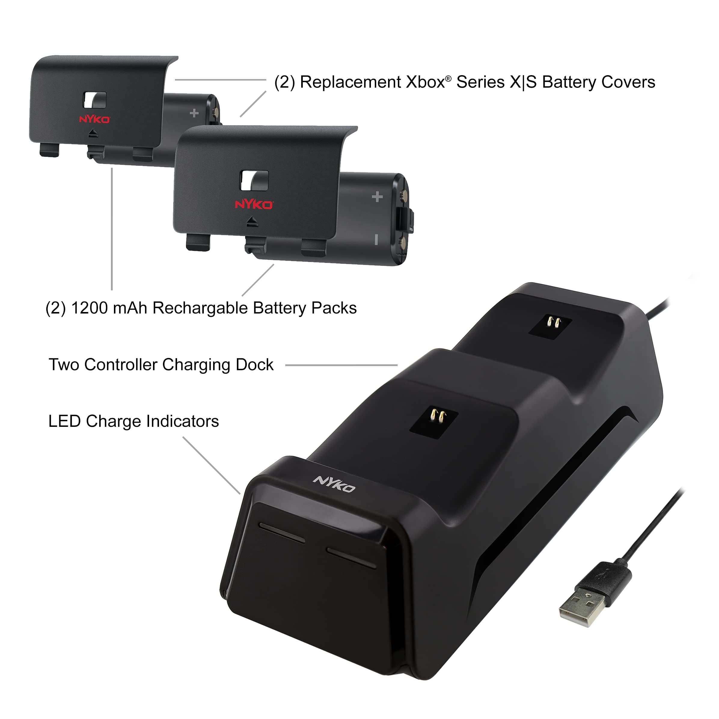 Deluxe Master Pak for Xbox Series X|S | Dual Controller Charge Base | High Quality Wired Headset Designed for Ears | 2 Rechargeable Battery Packs | Silicone Controller Skin and Thumb stick Caps