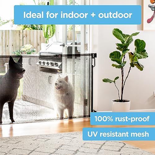 Retractable Baby Gate Perma Child Safety 41" Tall x 71β Wide, Mesh, For Stairs, Doorways, Dogs, Pets, Indoor, Outdoor, One-Handed Operation, Locking, Easy Install, Hardware Mount, Black