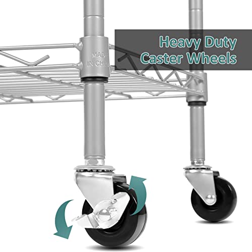 Himimi Heavy Duty 6-Tier Wire Shelving Unit with Wheels - Durable Metal Storage Rack for Garage, Kitchen, Office, and Pantry - Easy Assembly, Rolling Steel Shelves, Silver
