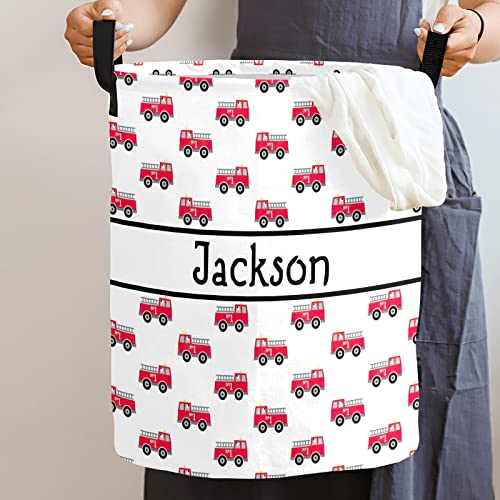 CustomLife Fire Truck Baby Personalized Custom Laundry Hamper Storage Basket Collapsible for Living Room Bathroom Bedroom 14.17 X 19.69 inches