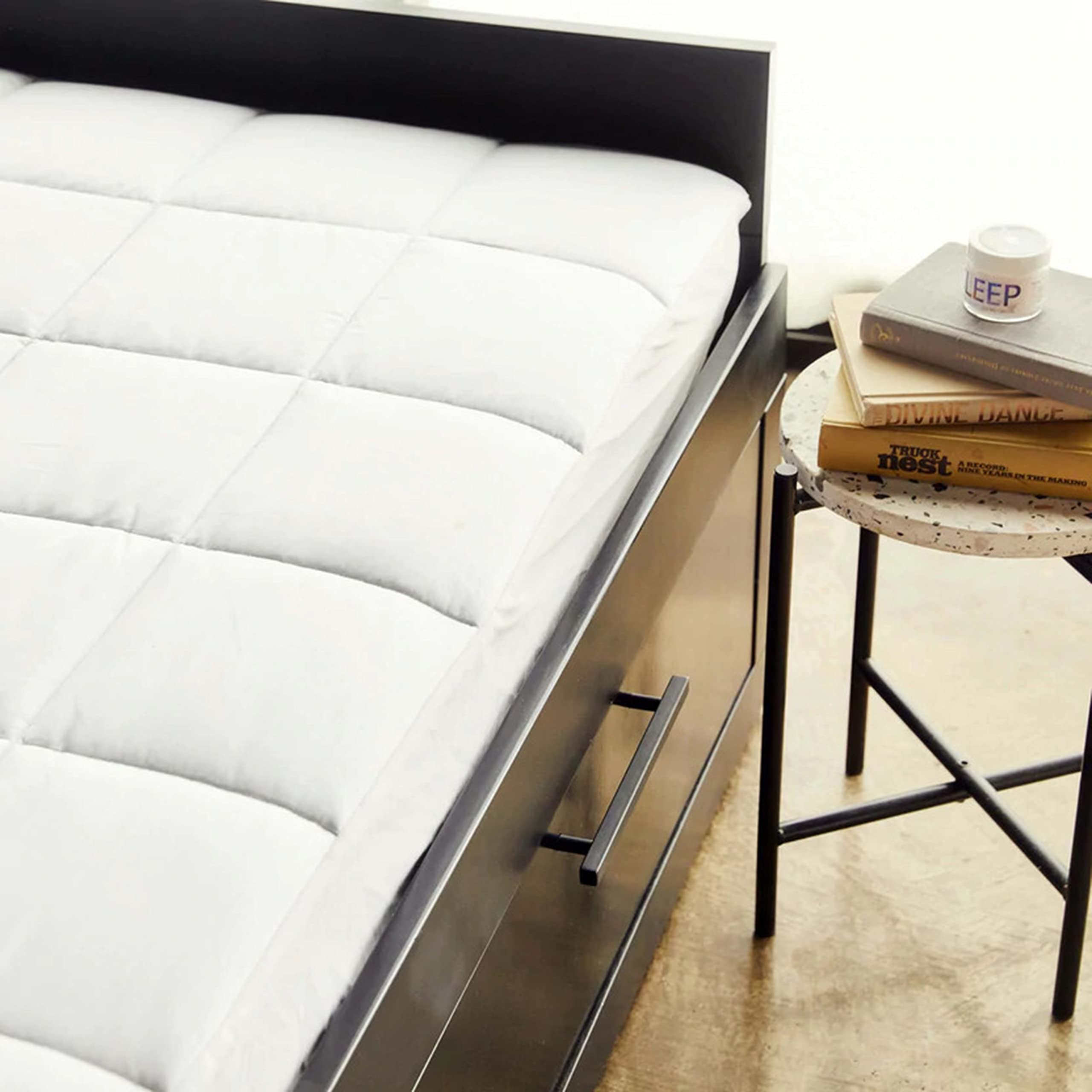 Delara 100% Waterproof 2 IN 1 Mattress Protector & Mattress Pad -Quilted Fitted Down Alternative Mattress Pad Cover, Waterproof Membrane, GOTS Certified Breathable Organic Cotton Shell 18" Deep Pocket