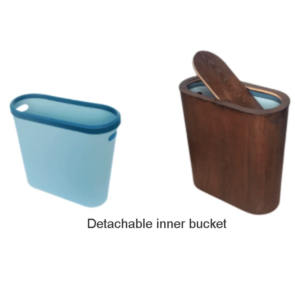 HAODAF Durable Trash Can with Swing-Close Lid,Rectangular Narrow Wood Garbage Can,Small Garbage Bin for Bathrooms,Office,Kitchens,Craft Rooms Creative (Color : Black Walnut)