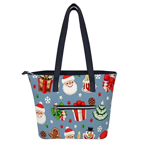 Christmas Santa Cookies Women's Tote Bag PU Leather Shoulder Bag Handbags Purse For Work Shopping Travel