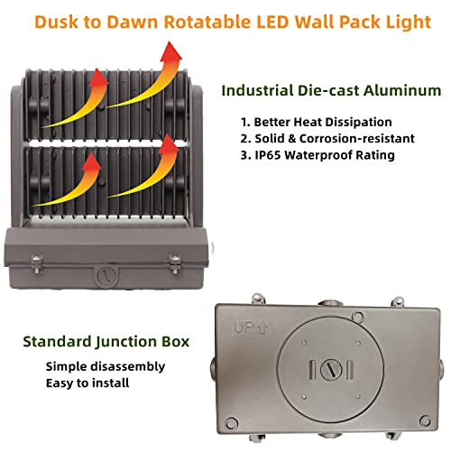 Dusk to Dawn 150W Rotatable LED Wall Pack Light, 5000K 20000LM 800-1000W HPS/HID Equiv, ETL Adjustable Head Outdoor LED Wallpack Lighting Fixture for Area Light, Parking, Garages,Warehouse,Entrance