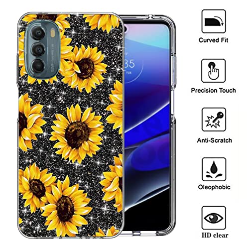 DDTKZC for Moto G Stylus 5G 2022 Phone Case,Moto G Stylus 5G 2022 Case Tempered Glass Protector Lustre Pattern-Sparkle 3 in 1 Clear Shockproof Case for Moto G Stylus 5G 2022 (Yellow Sunflower)
