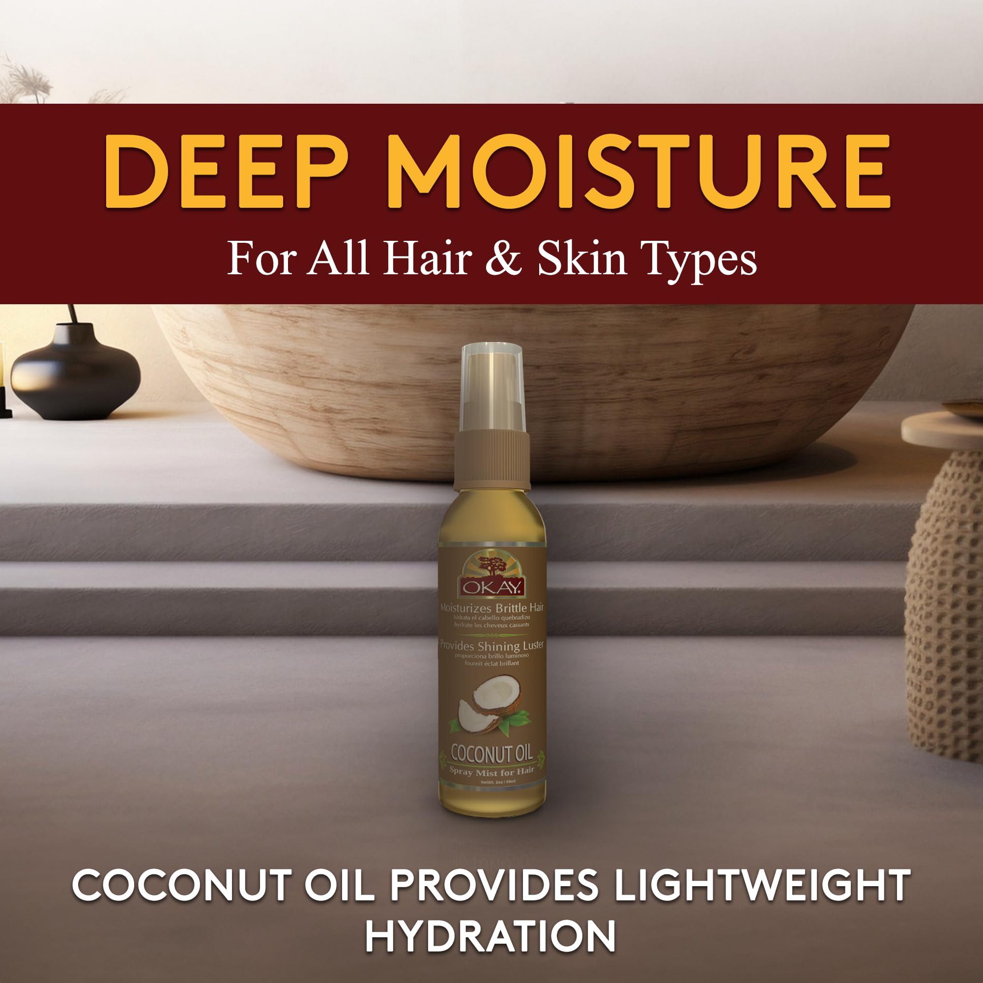 OKAY MIST HAIR SPRAY with COCONUT OIL 2oz / 59ml