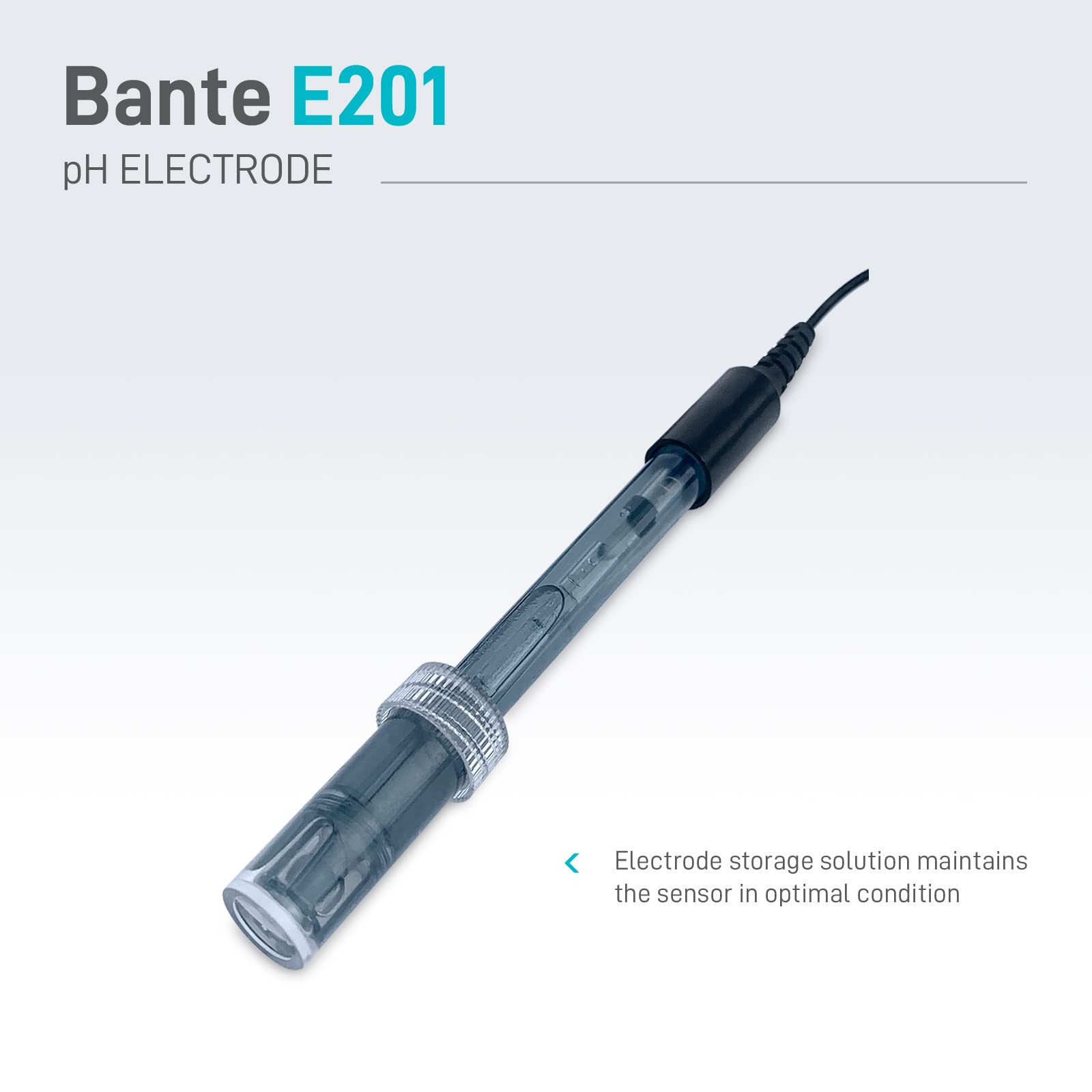 Bante E201 Combination pH Electrode | pH Probe | 0 to 14 pH Range, BNC Connector, 3.3 ft. Cable, Detachable Protective Shield