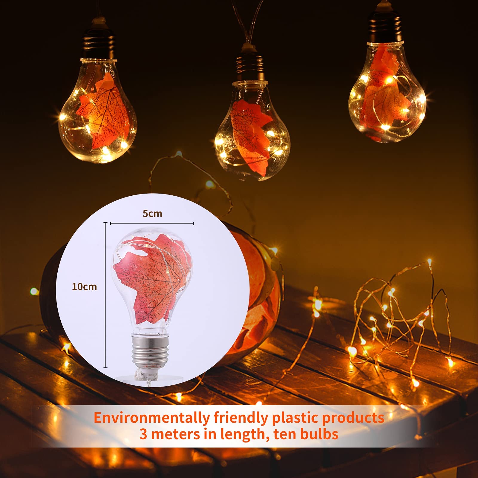 Christmas String Lights, Shample Holiday Theme Maple Leaf Light Bulb Waterproof Indoor Outdoor Hanging Lights Decorative Festival Lights for Home Party Patio Garden Wedding, 10 Bulbs, 10ft