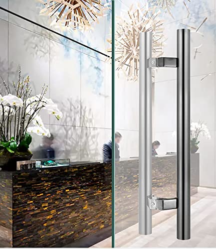 Contemporary Interior Exterior Front Door Handle, Glass Shower Push Pull Door Handle, Heavy Duty Sliding Barn Door Handles, Double Sided, 24/31/39/47/59 Inch Long (Brushed Black 50cm/19.7in)