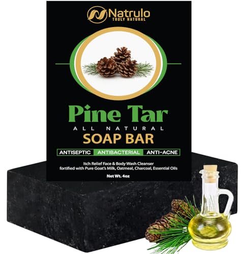 All Natural Pine Tar Soap Bar 4oz – Cleansing Anti Acne Eczema Psoriasis Itch Relief Pine Tar Face & Body Wash Cleanser – Pure Goat’s Milk Soap with Oatmeal, Charcoal, Essential Oils Made in USA