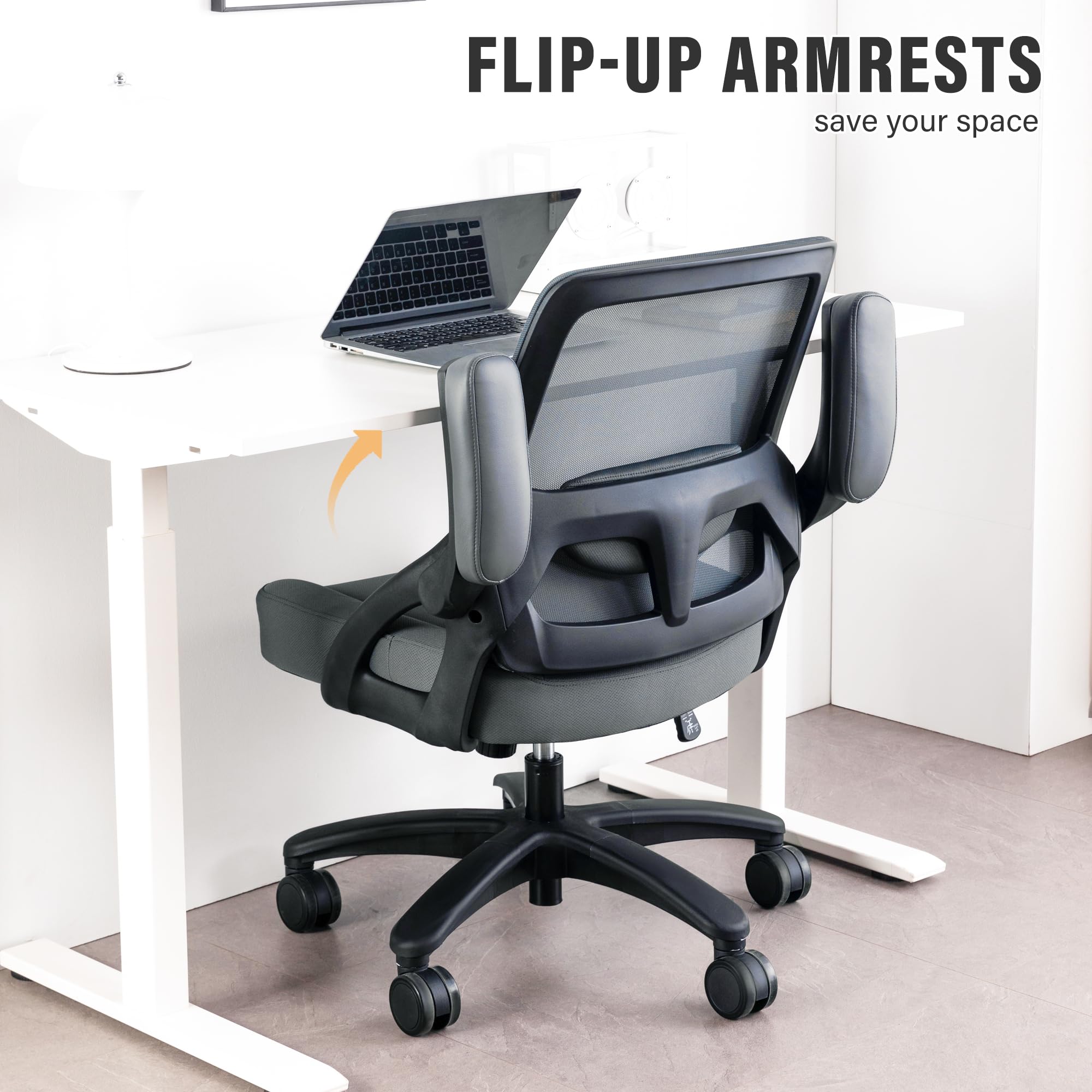 Big and Tall Office Chair 400lb- Mesh Ergonomic Heavy Duty Desk Chair- Flip Arms, Plus Size Wide Seat Executive Computer Chair for Large People- Home Office Swivel Rolling Task Chairs