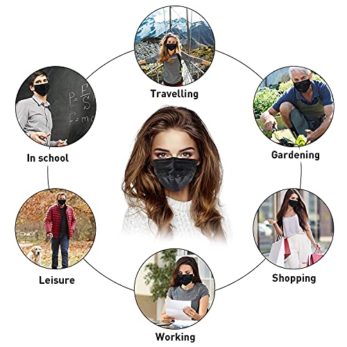 Black Disposable Face Masks - 50 Pack Black Masks for Women and Men,3 Ply Breathable Adult Face Masks